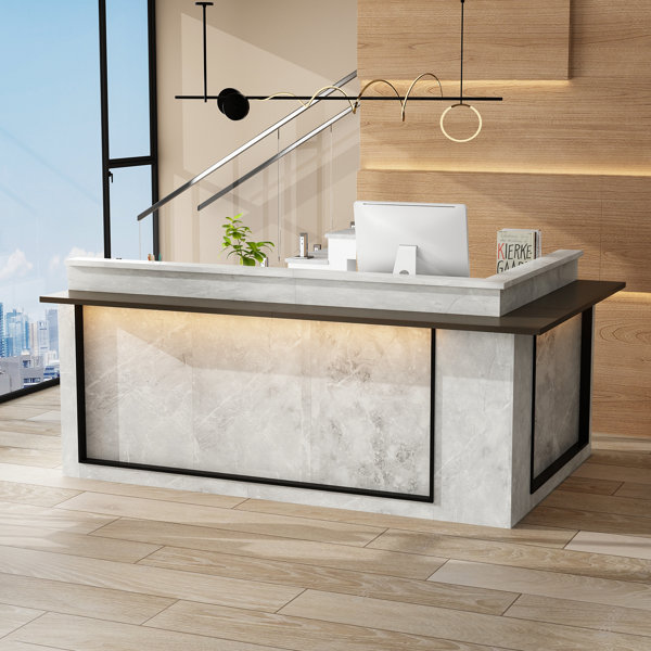 Ebern Designs 94.5'' W L-Shaped Reception Desk With LED Light | Wayfair